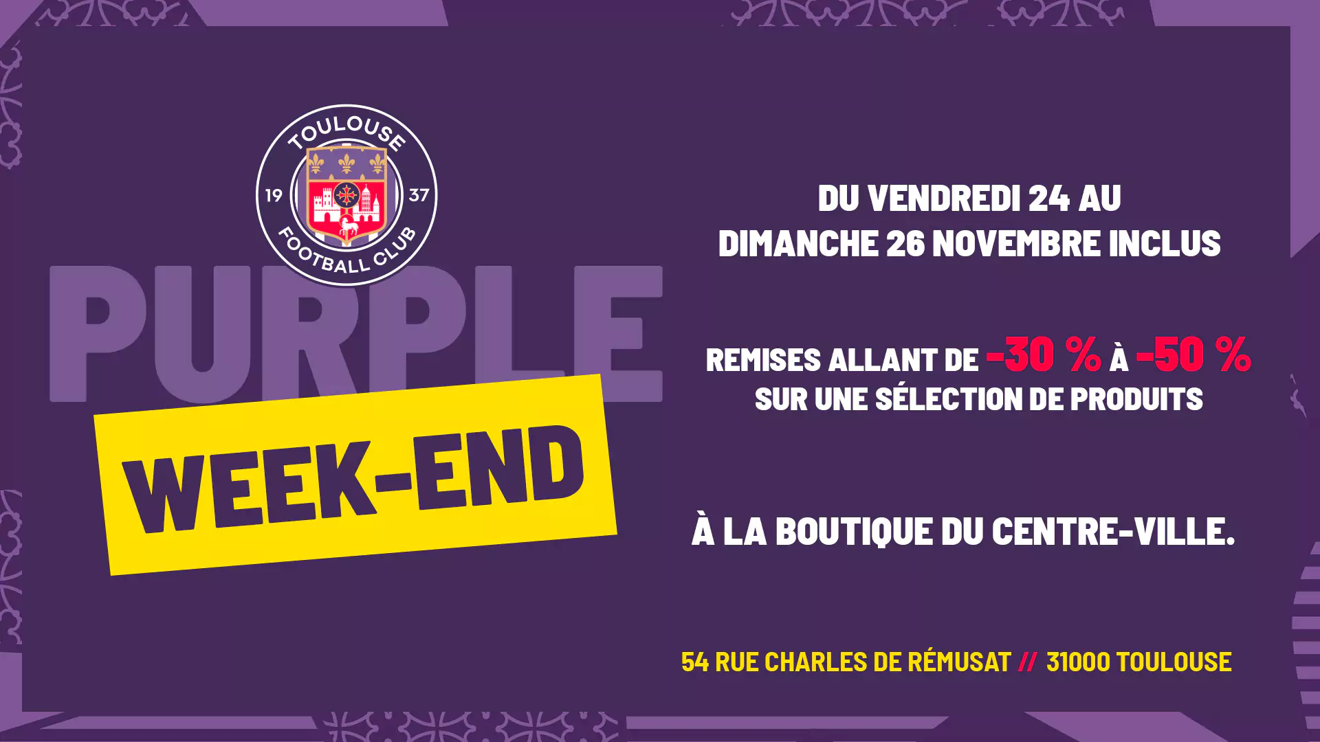 Dernier jour pour profiter du Purple Week-End dans notre boutique ...